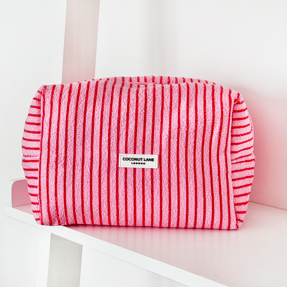 Towel Makeup Bag - Cherry Stripe | Makeup Bags | Coconut Lane