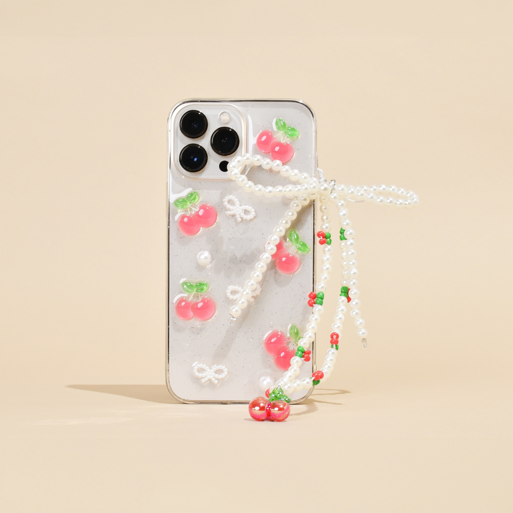 Beaded Phone Strap - Cherry Pearl | Phone Charm | Coconut Lane